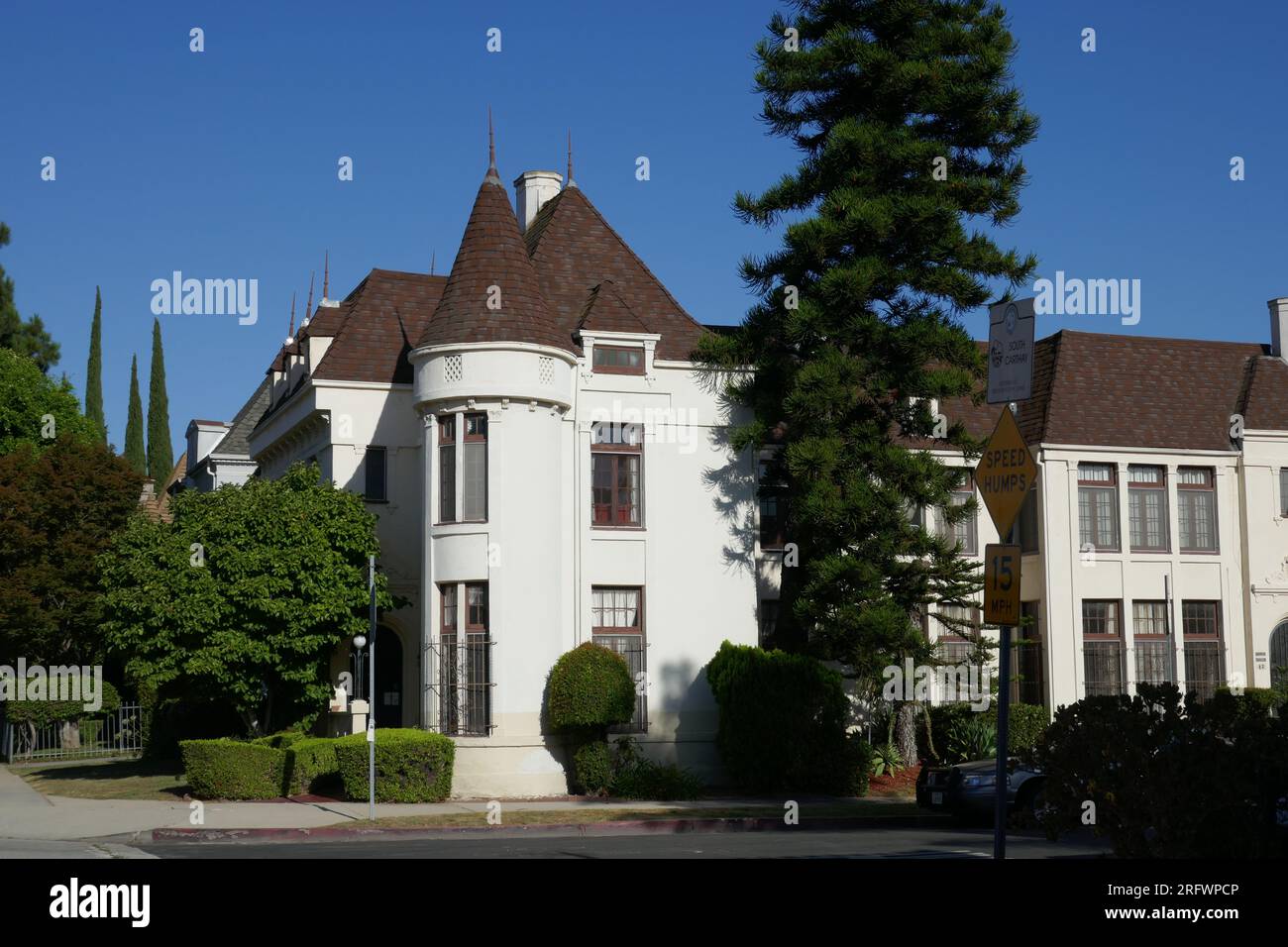 Los Angeles, California, USA 5th August 2023 Castle Home with Turrets ...