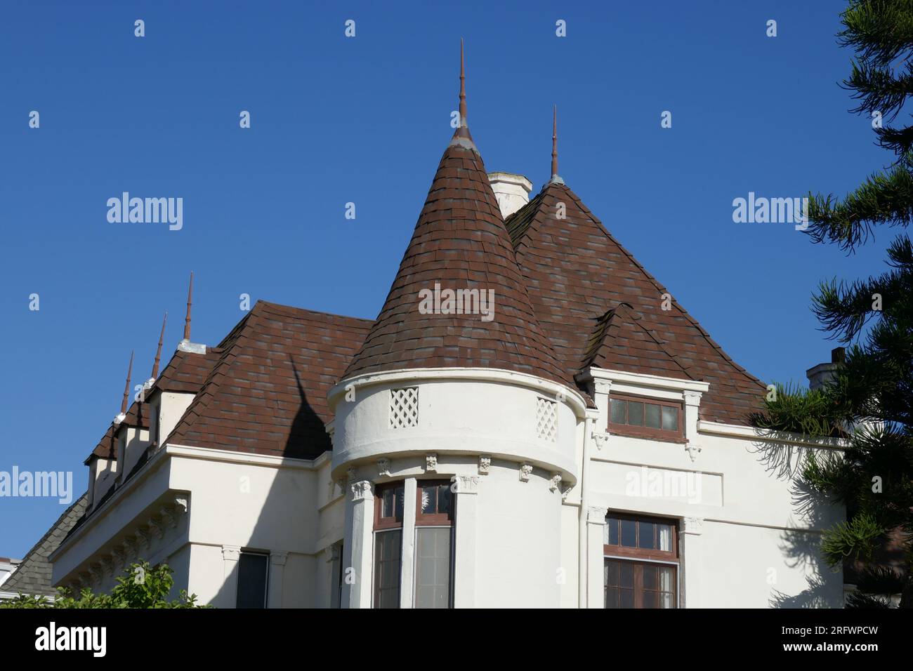 Los Angeles, California, USA 5th August 2023 Castle Home with Turrets ...