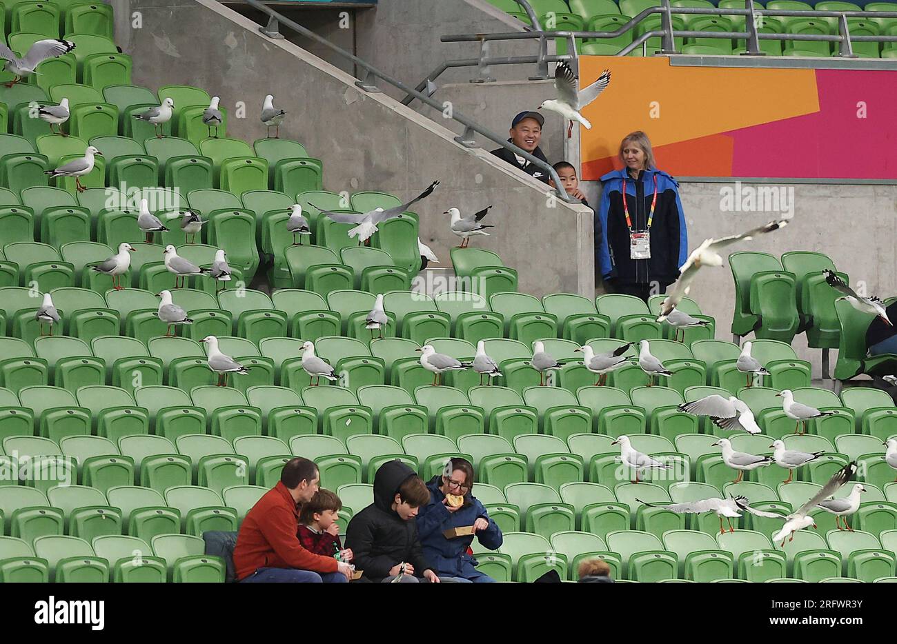 Melbourne, Australia. 6th Aug, 2023. Seagulls fly over the tribune ...