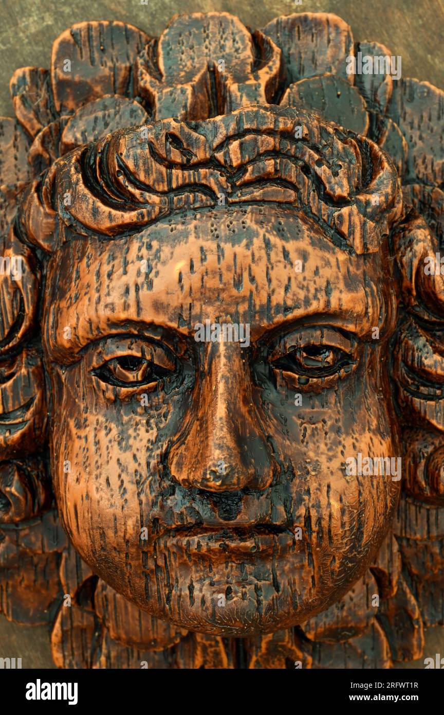 Carved wooden face of the Green Man Stock Photo - Alamy