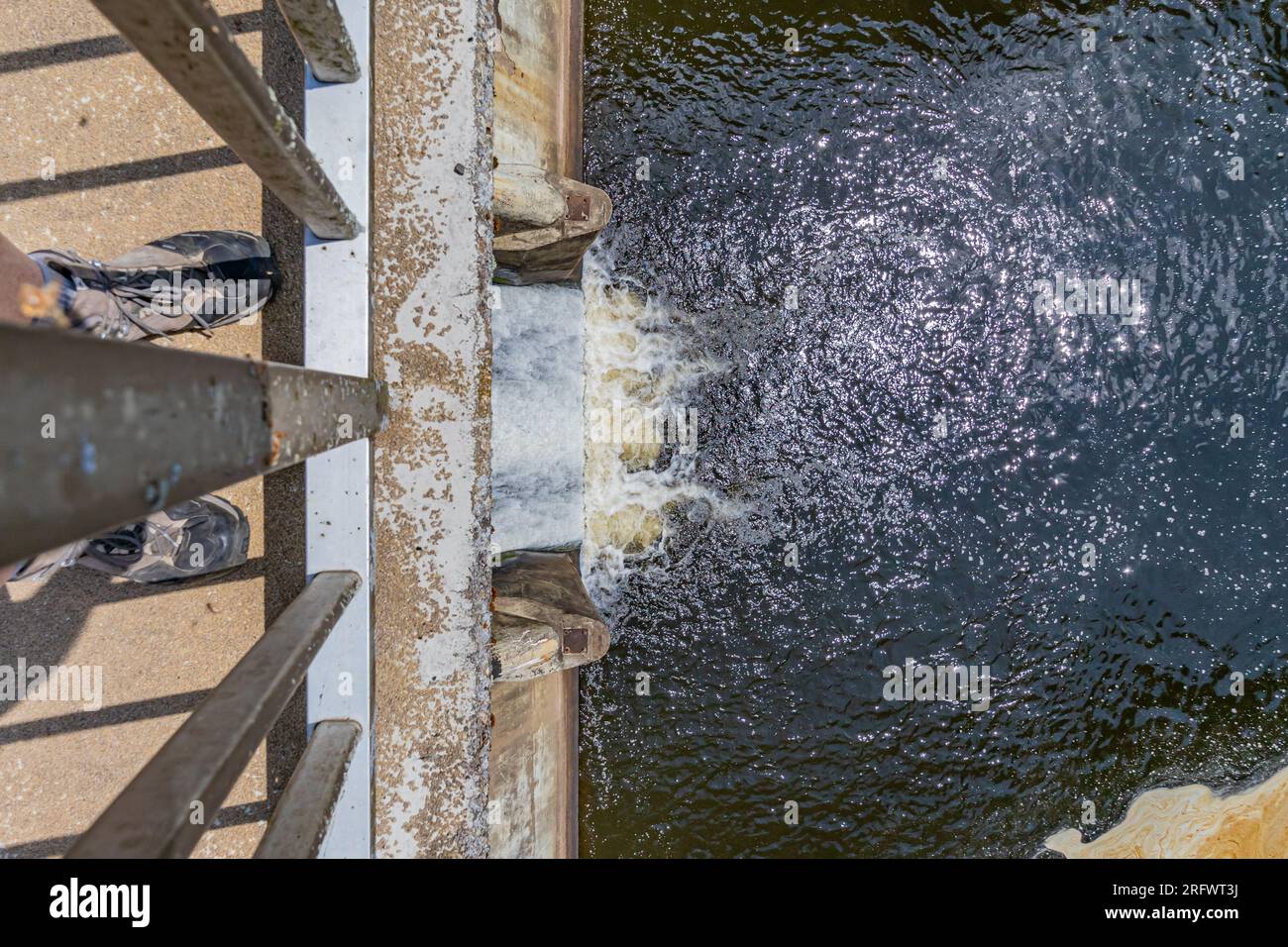 Two foot top perspective on Staumauer Bitburger dam bridge, water ...