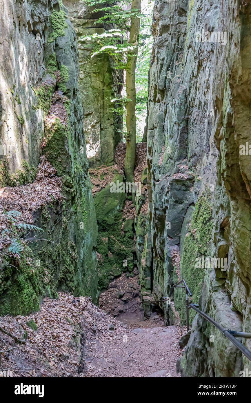 Narrow slot between two rock formations in nature reserve ...