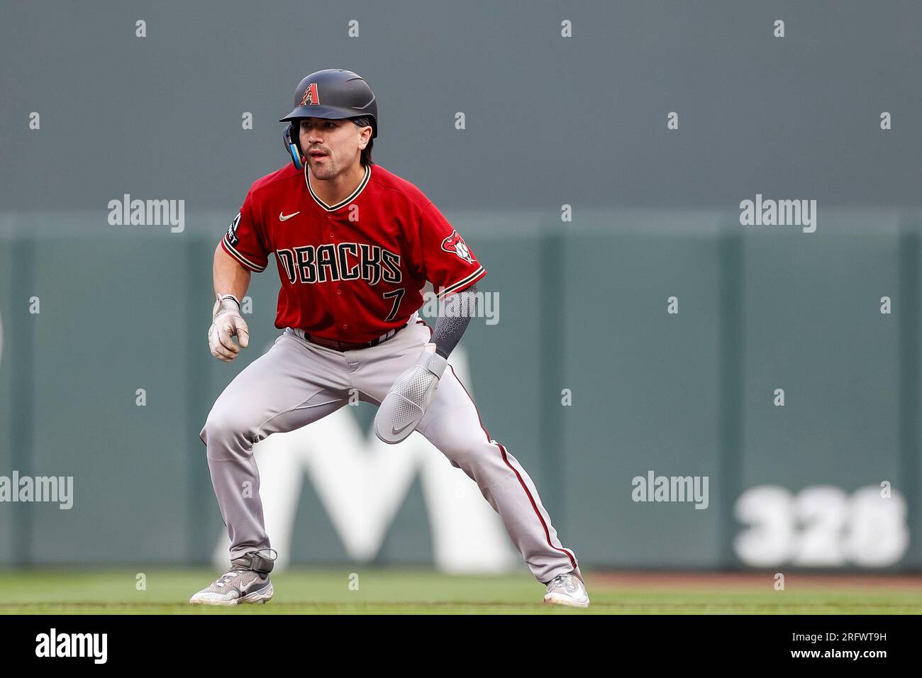 Arizona Diamondbacks left fielder Corbin Carroll (7) takes a lead off ...