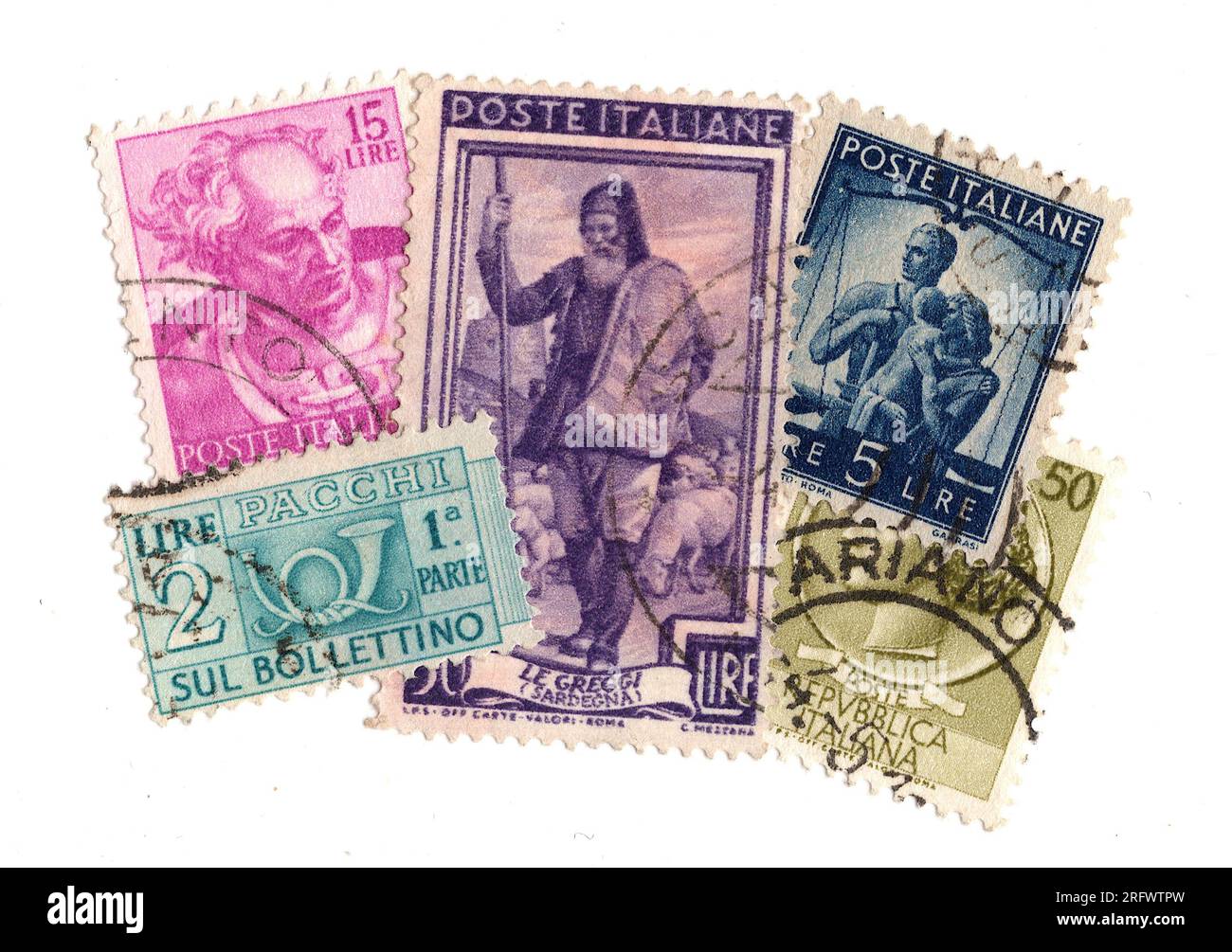 Vintage postage stamps from Italy isolated on a white background Stock ...