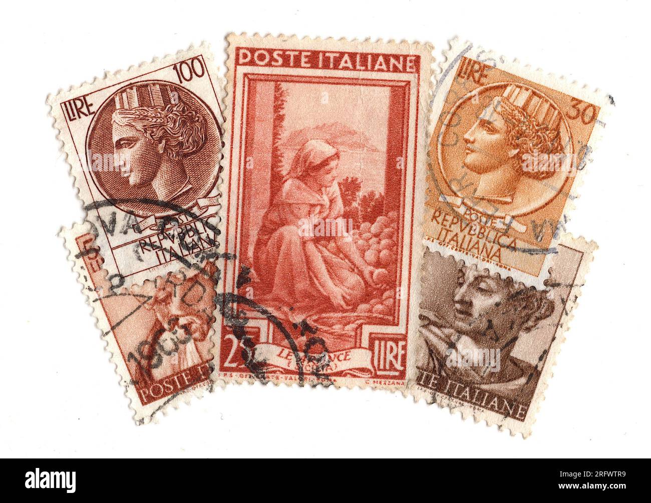 Vintage postage stamps from Italy isolated on a white background Stock ...
