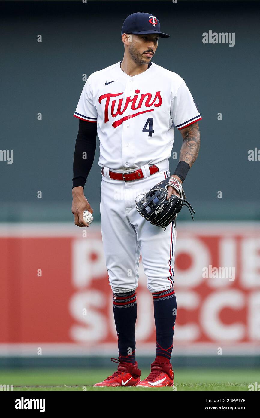 Minnesota Twins Shortstop Carlos Correa 4 Looks On During A Mlb Regular Season Game Between