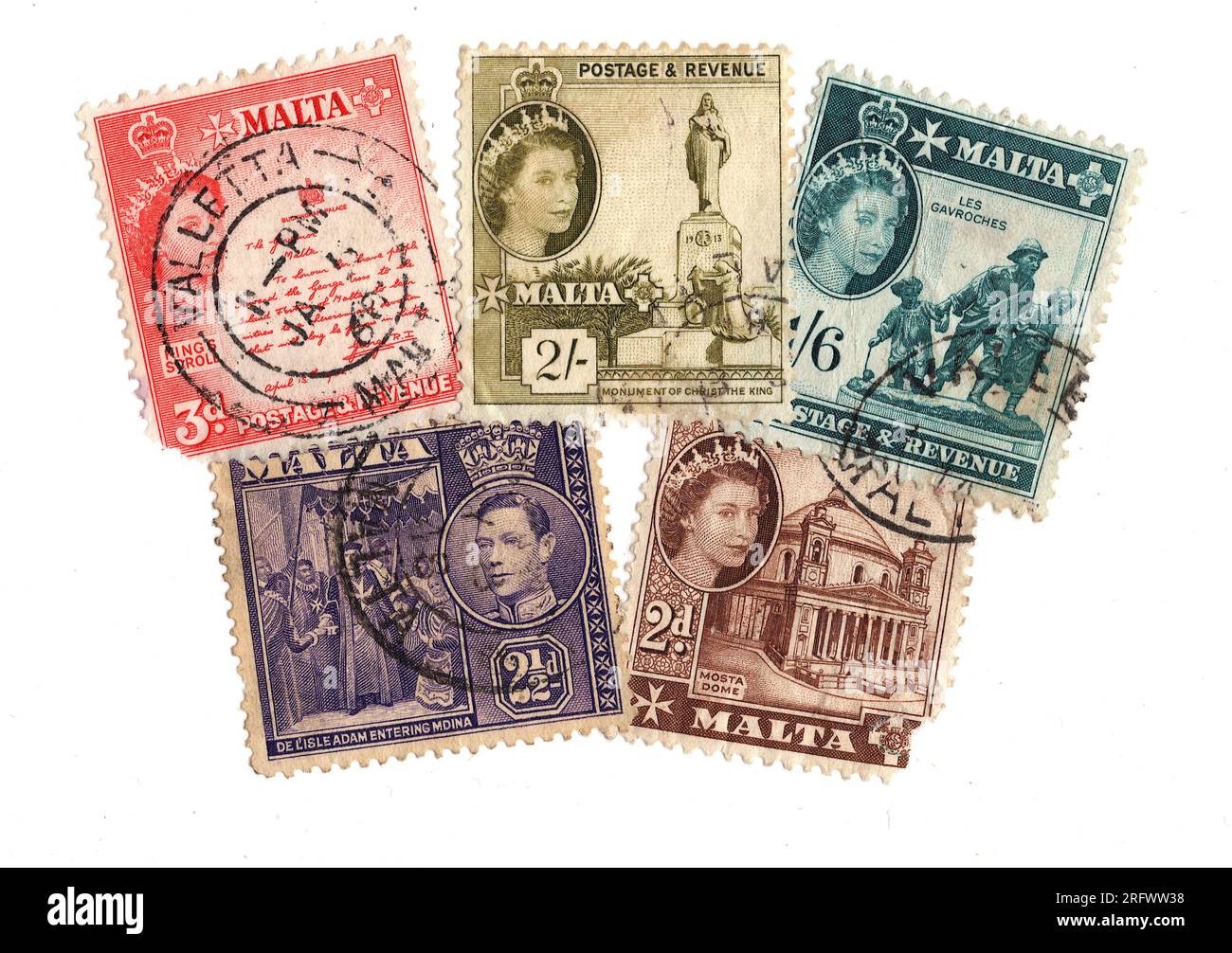 Vintage postage stamps from Malta isolated on a white background Stock ...