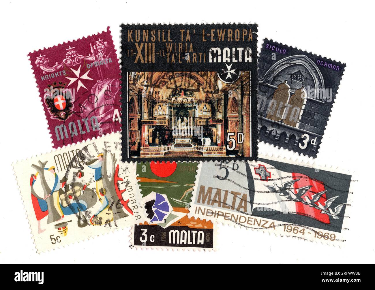 Vintage postage stamps from Malta isolated on a white background Stock ...