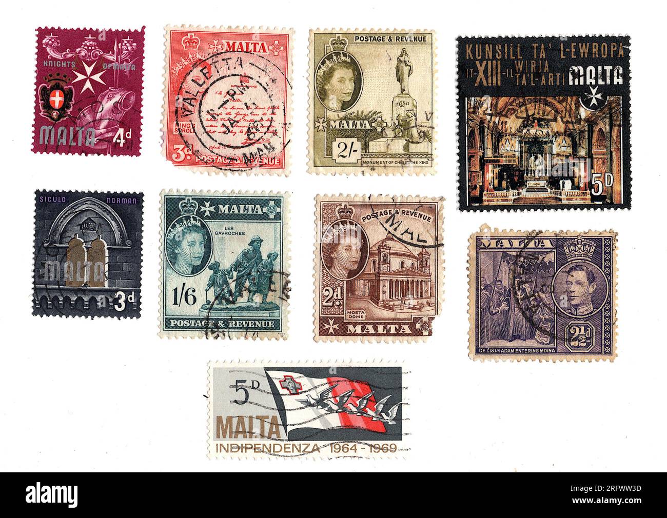 Vintage postage stamps from Malta isolated on a white background Stock ...