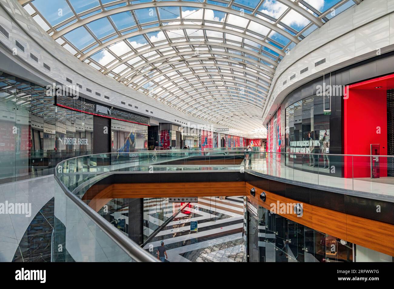 2023-07-29 Kyiv, Ukraine. Empty shopping mall in Kyiv with a few people ...