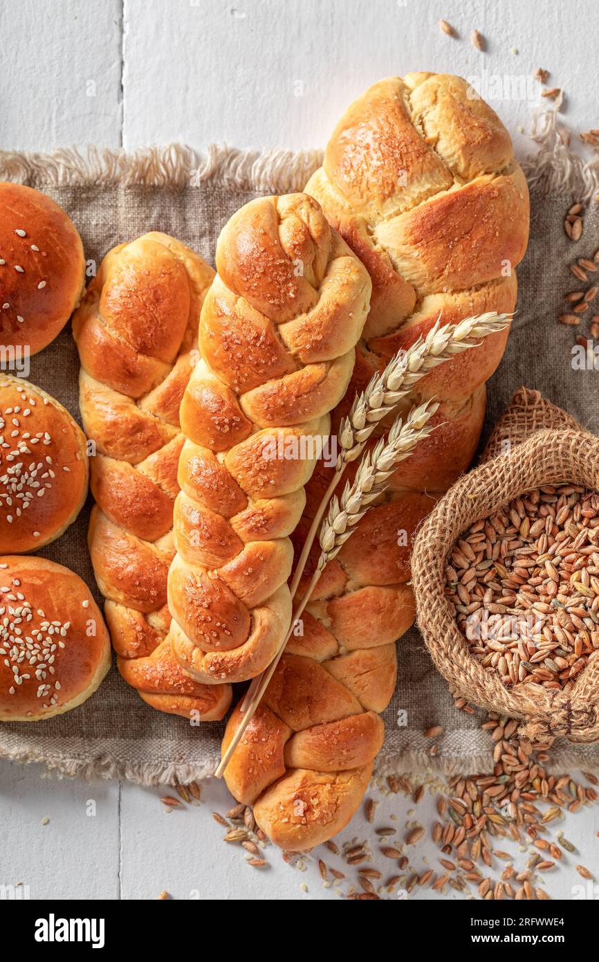 Healthy and tasty loaf of breads freshly baked. Rustic loaves of bread ...