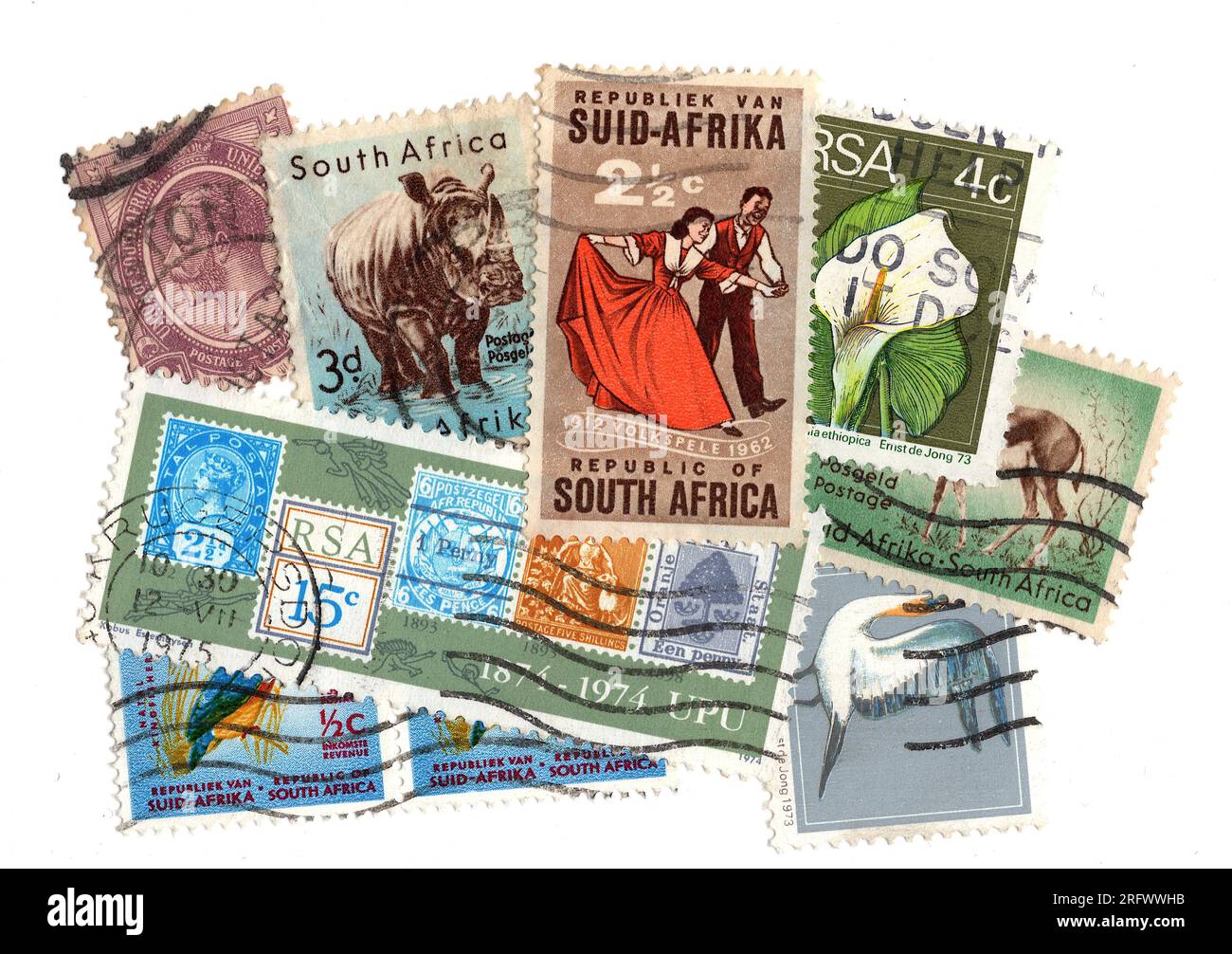 Vintage postage stamps from South Africa isolated on a white background ...
