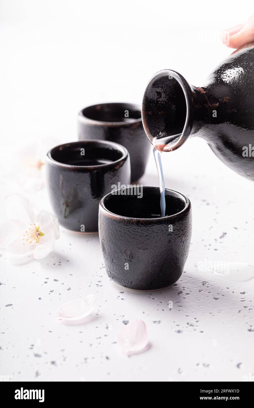 Traditional Japanese sake in Japanese restaurant. High-alcohol drink in ...