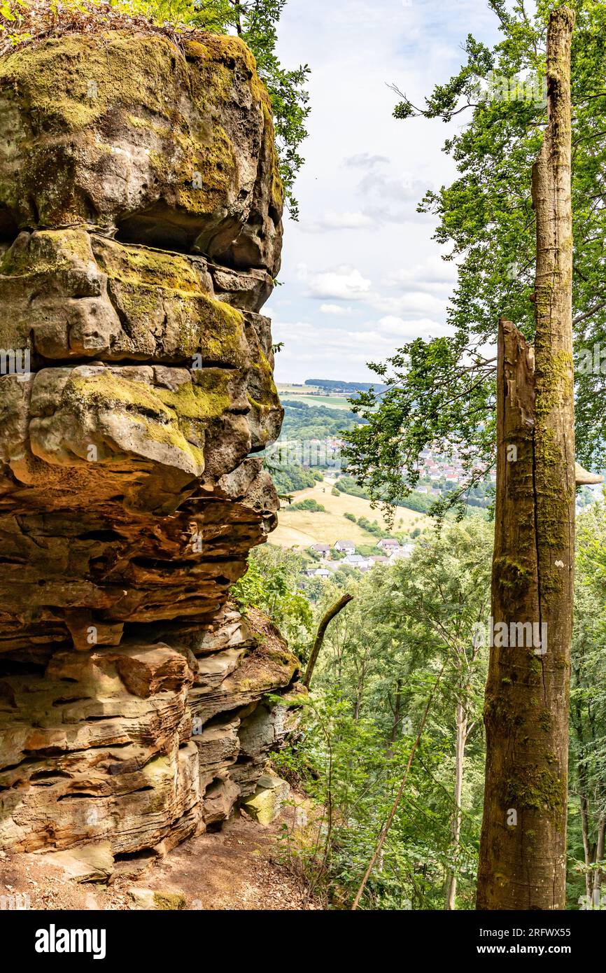 Huge rock formation on top of a mountain in Teufelsschlucht nature ...