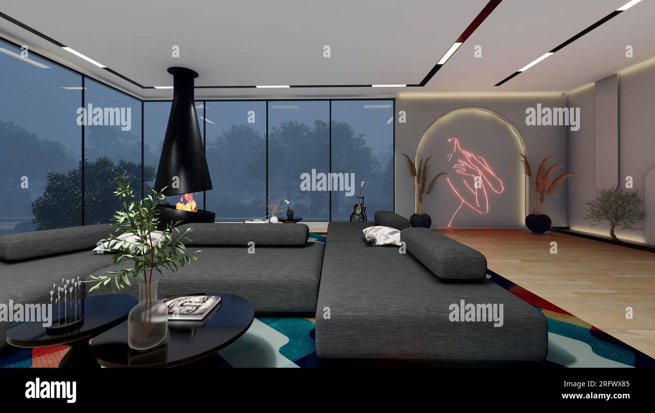 Interior design studio 3d render small living area Stock Photo - Alamy