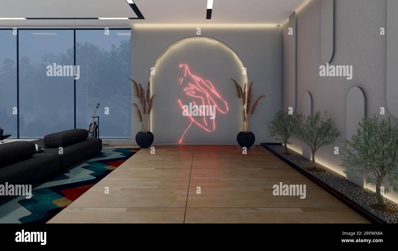 Interior design studio 3d render small living area Stock Photo - Alamy
