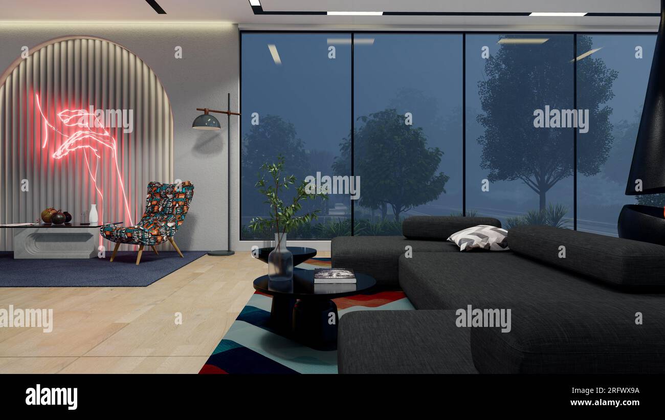 Interior design studio 3d render small living area Stock Photo - Alamy