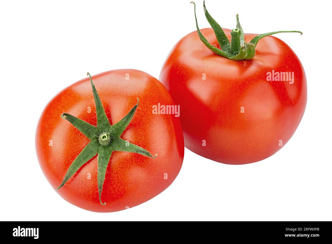 Two fresh red tomato isolated on white. File contains clipping path ...