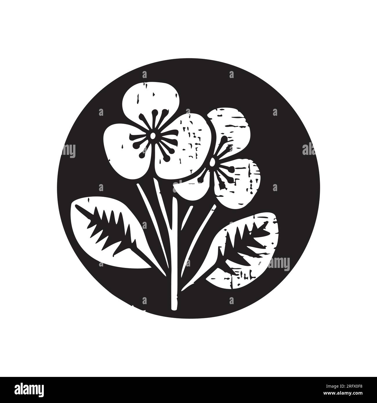 Nordic linocut floral in rustic circle motif for quirky print. Hand ...