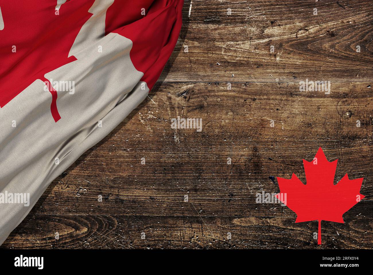 Happy Canada Day calligraphy lettering with red maple leaf and a Flag ...