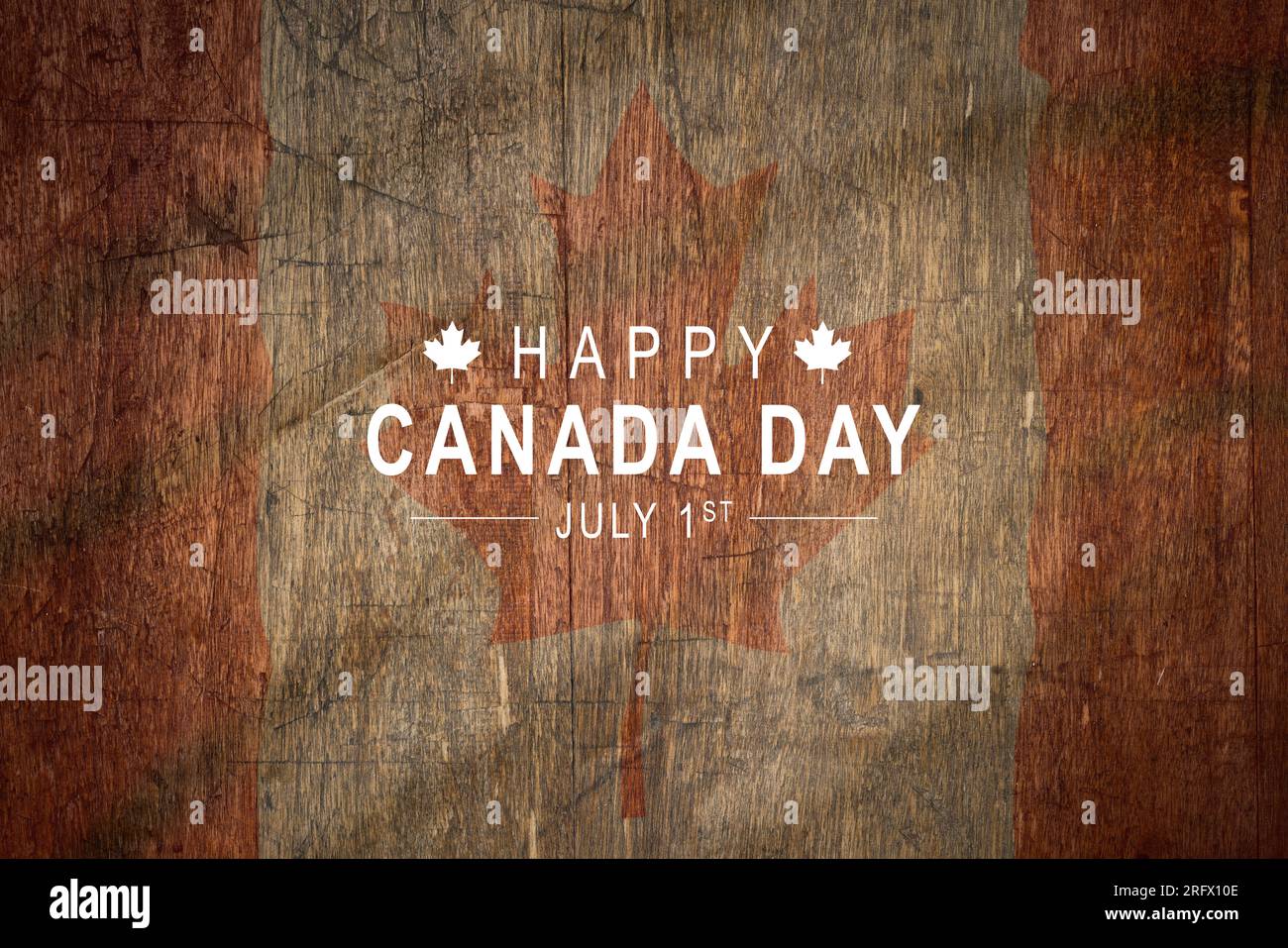 Happy Canada Day calligraphy lettering with red maple leaf and a Flag ...