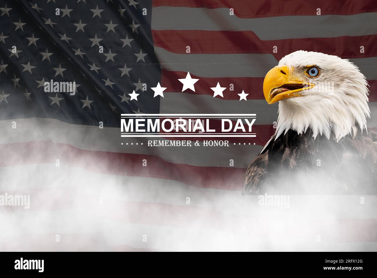 Memorial Day celebration with American Flag. Vintage design. Text ...