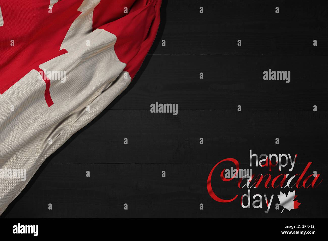 Happy Canada Day calligraphy lettering with red maple leaf and a Flag ...