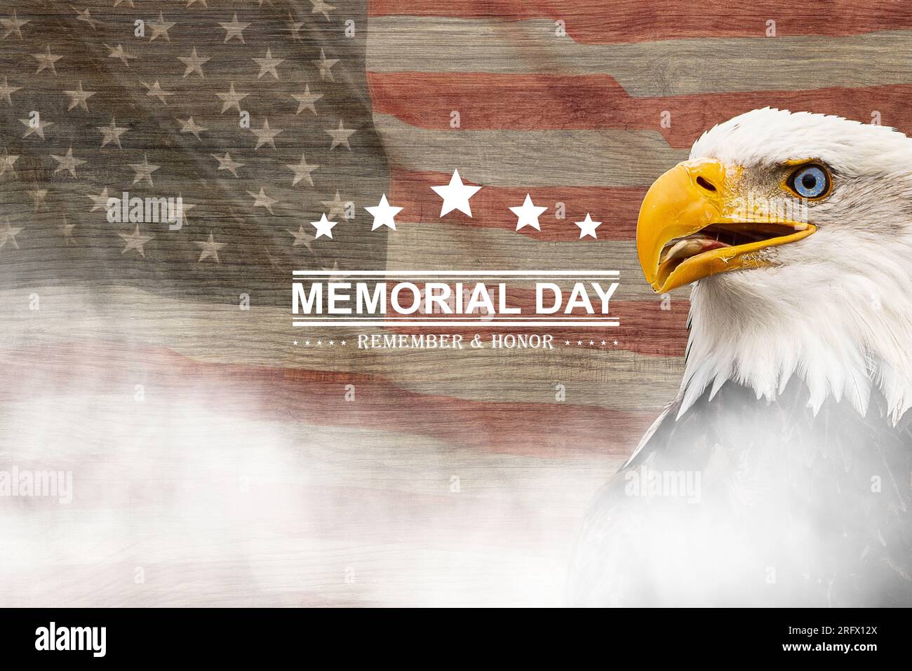 Text Memorial Day on American flag background. Honor and Remember ...