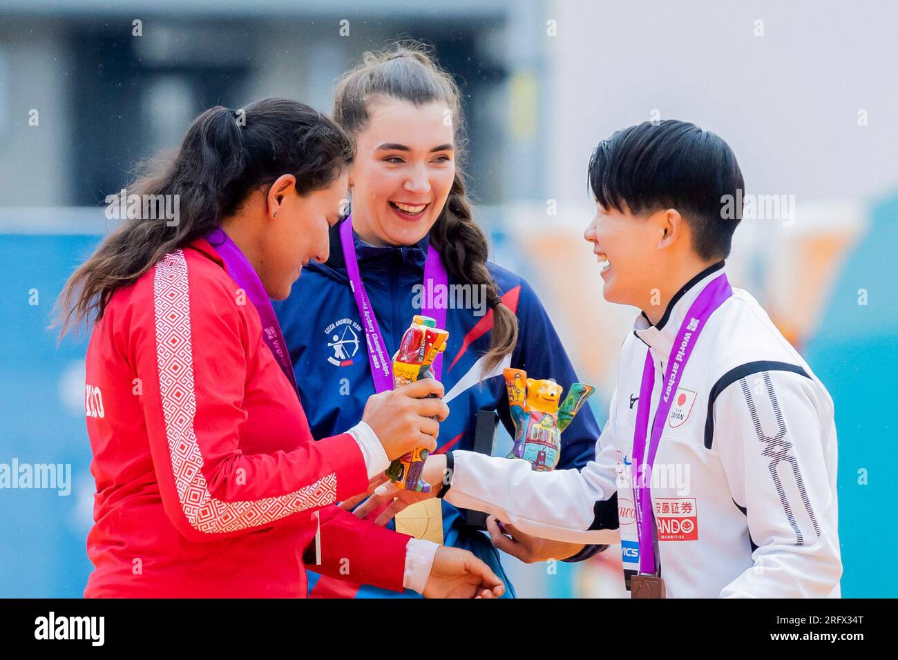 Gold medalist Marie Horackova from the Czech Republic, center, silver ...
