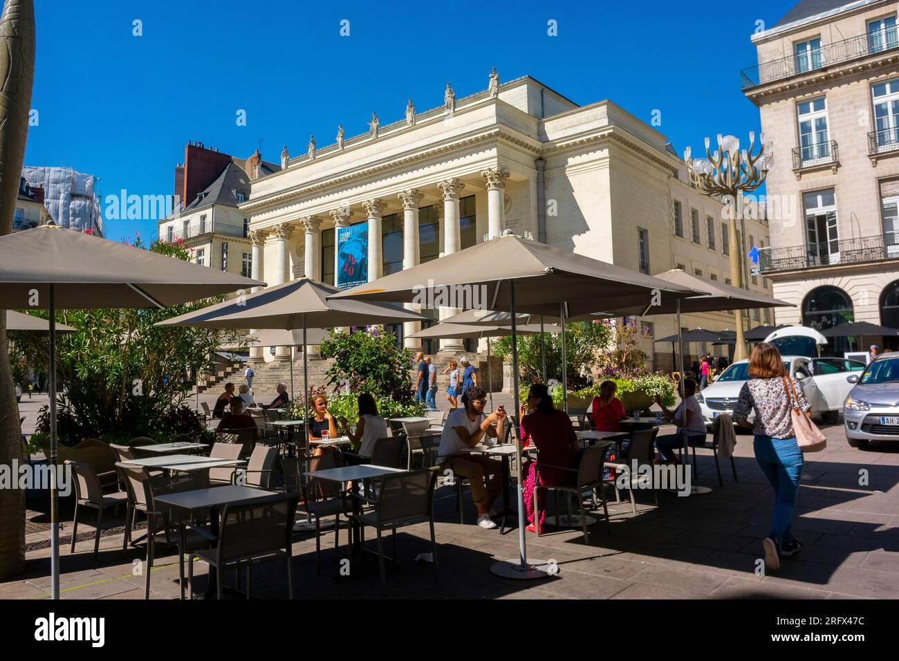 Nantes, France, Small Crowd of People, Sitting on French Cafe Terrace ...