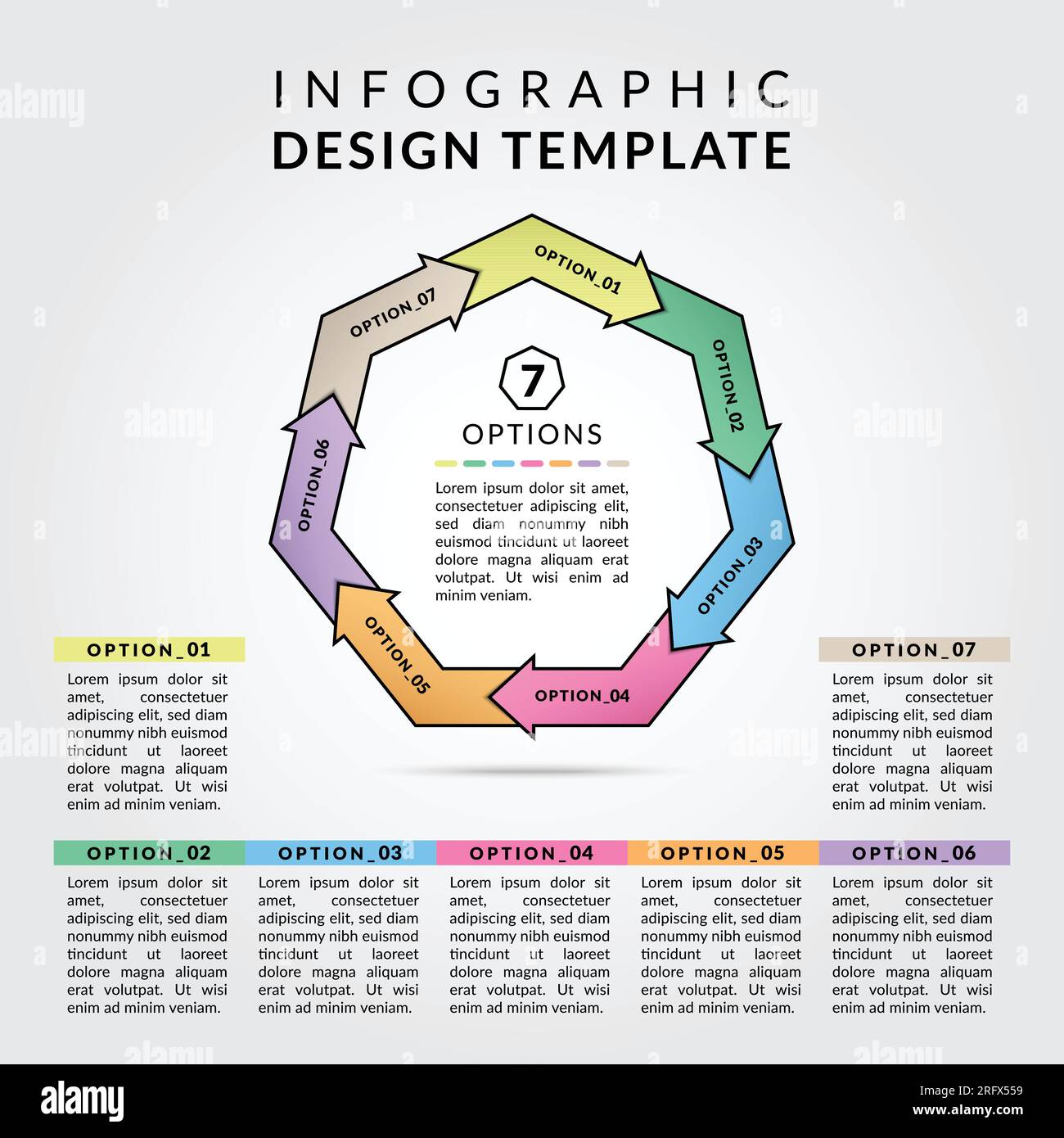 7 options infographic vector design with colorful concept for marketing ...