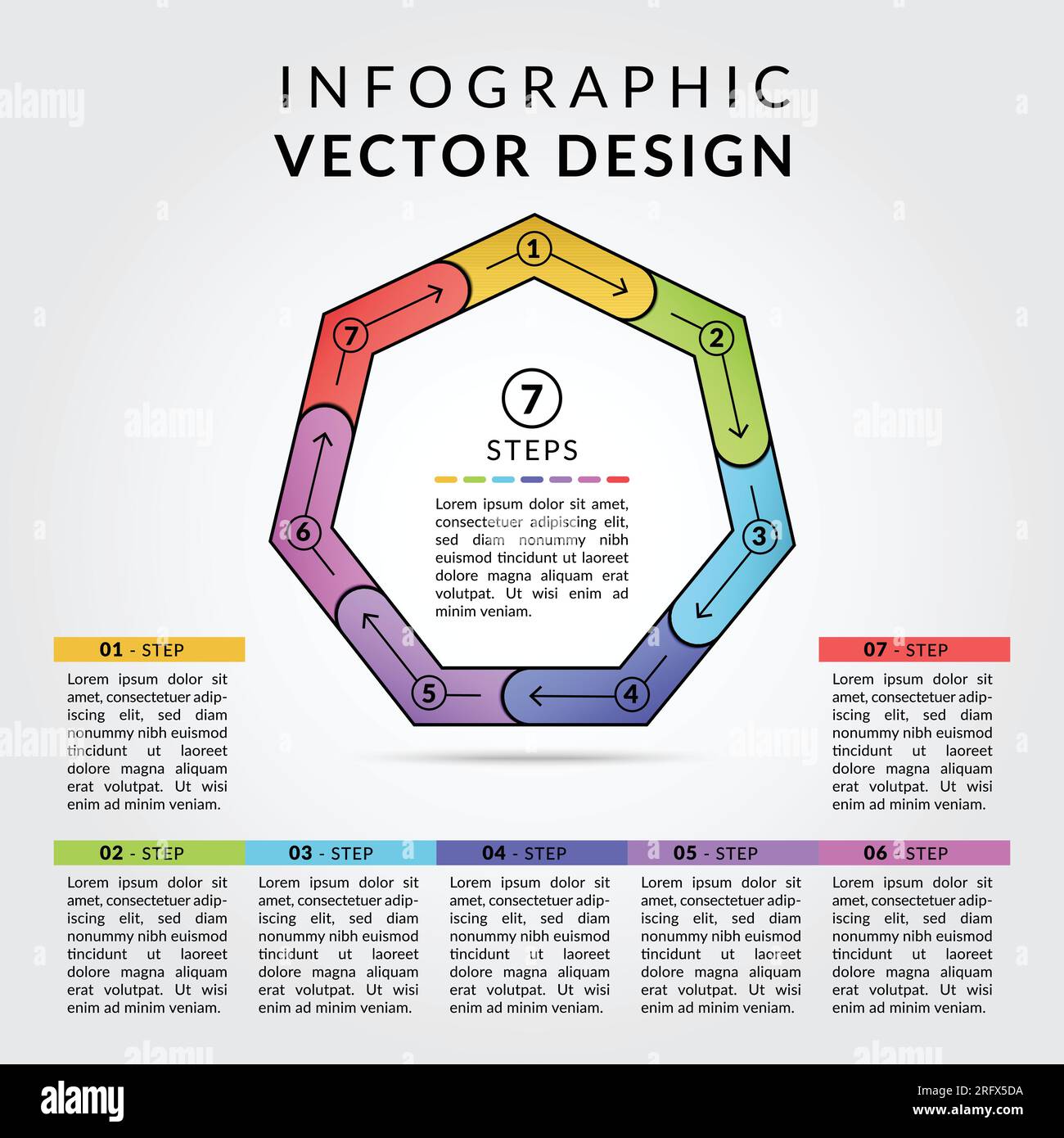 7 steps info graphic design template. Modern infographic template. 7 ...