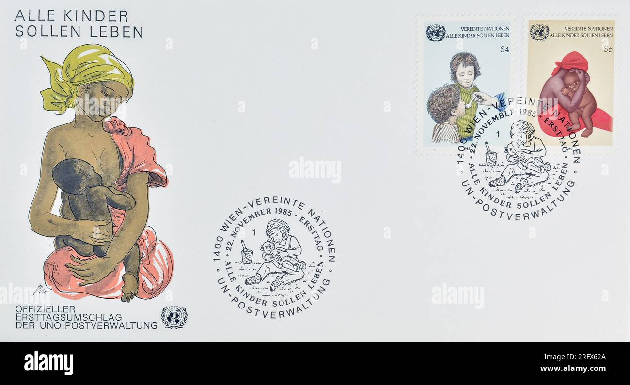 First Day Cover Letter with cancelled postage stamps printed by United ...
