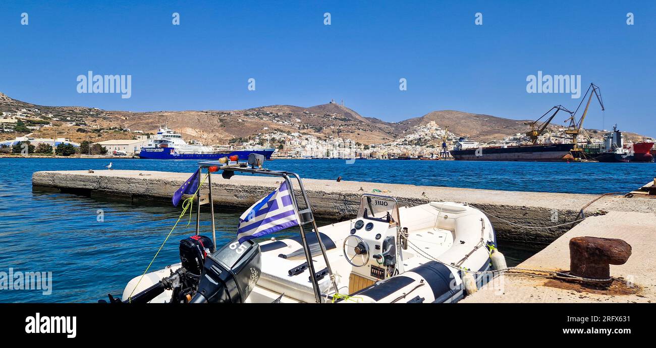 Harbor and electric plant, Ermopouli, Syros Island, Greece, Southern ...