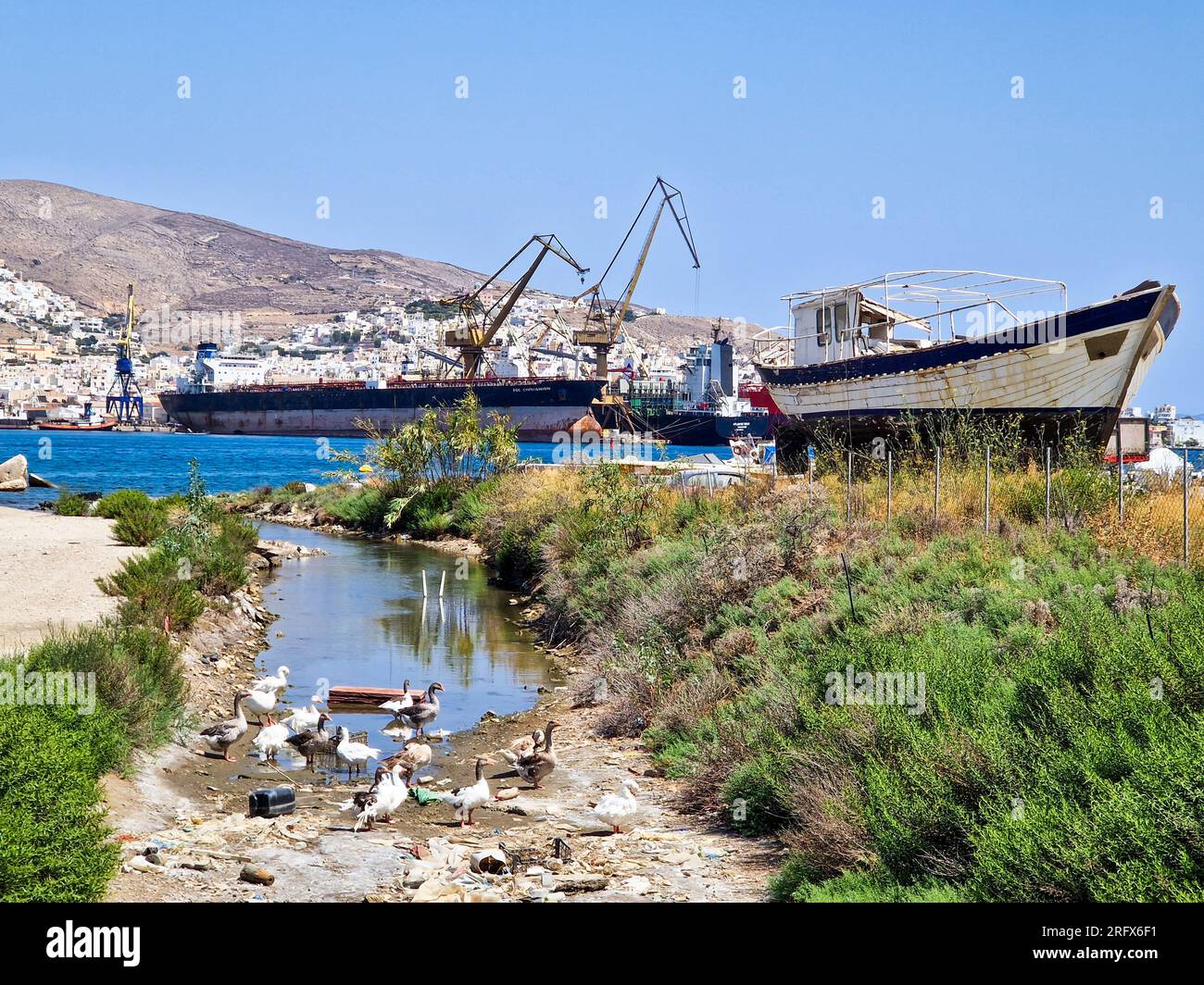Ships at quay as seen at ONEX Syros shipyard, Ermopouli, Syros island ...