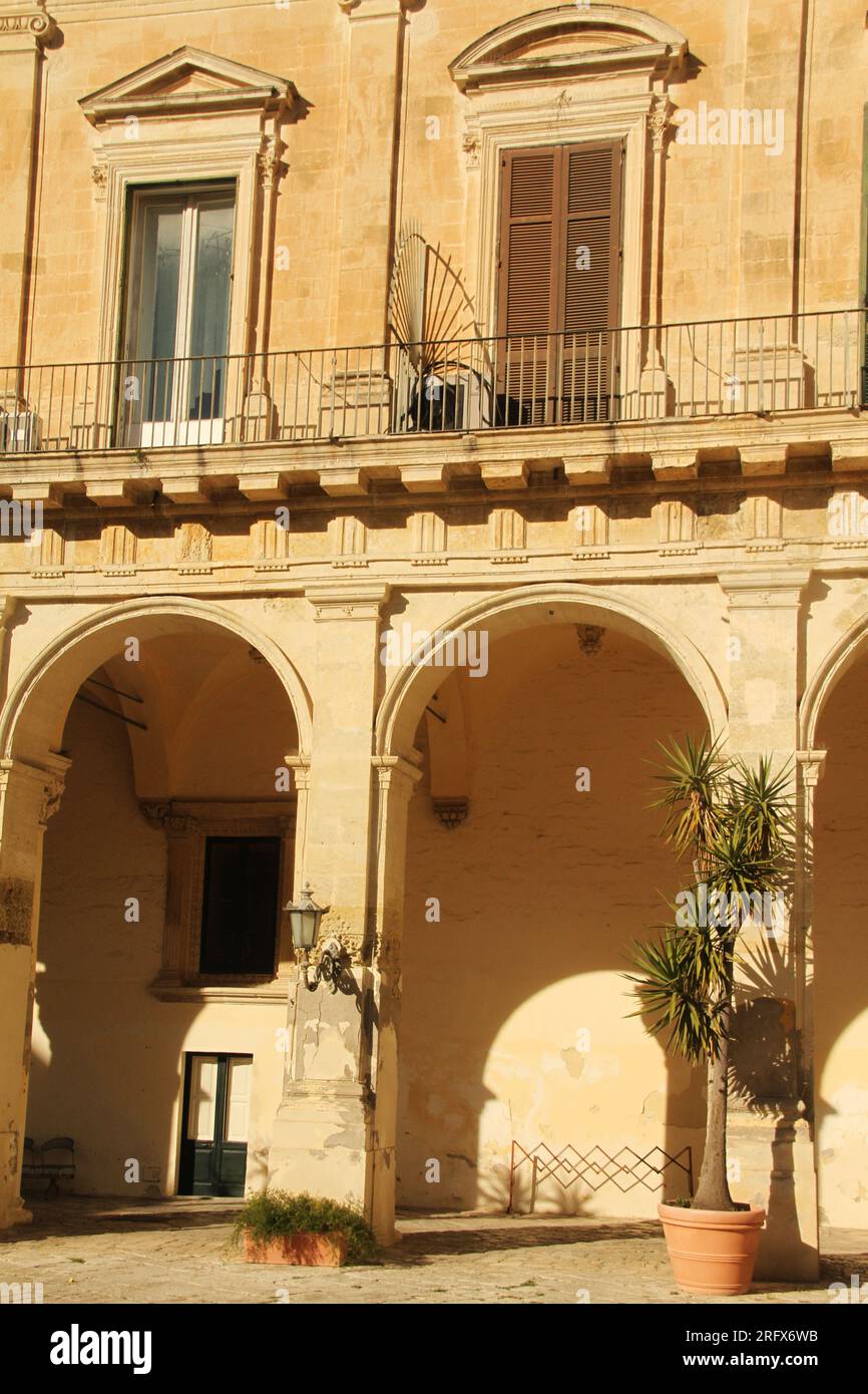 Lecce, Italy. The courtyard of the XVI century Palazzo dei Celestini ...