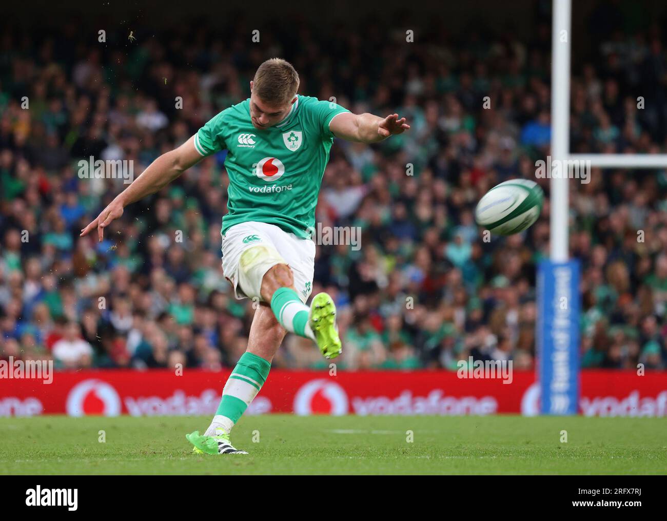 Ireland’s Jack Crowley kicks at goal against Italy during the Summer ...