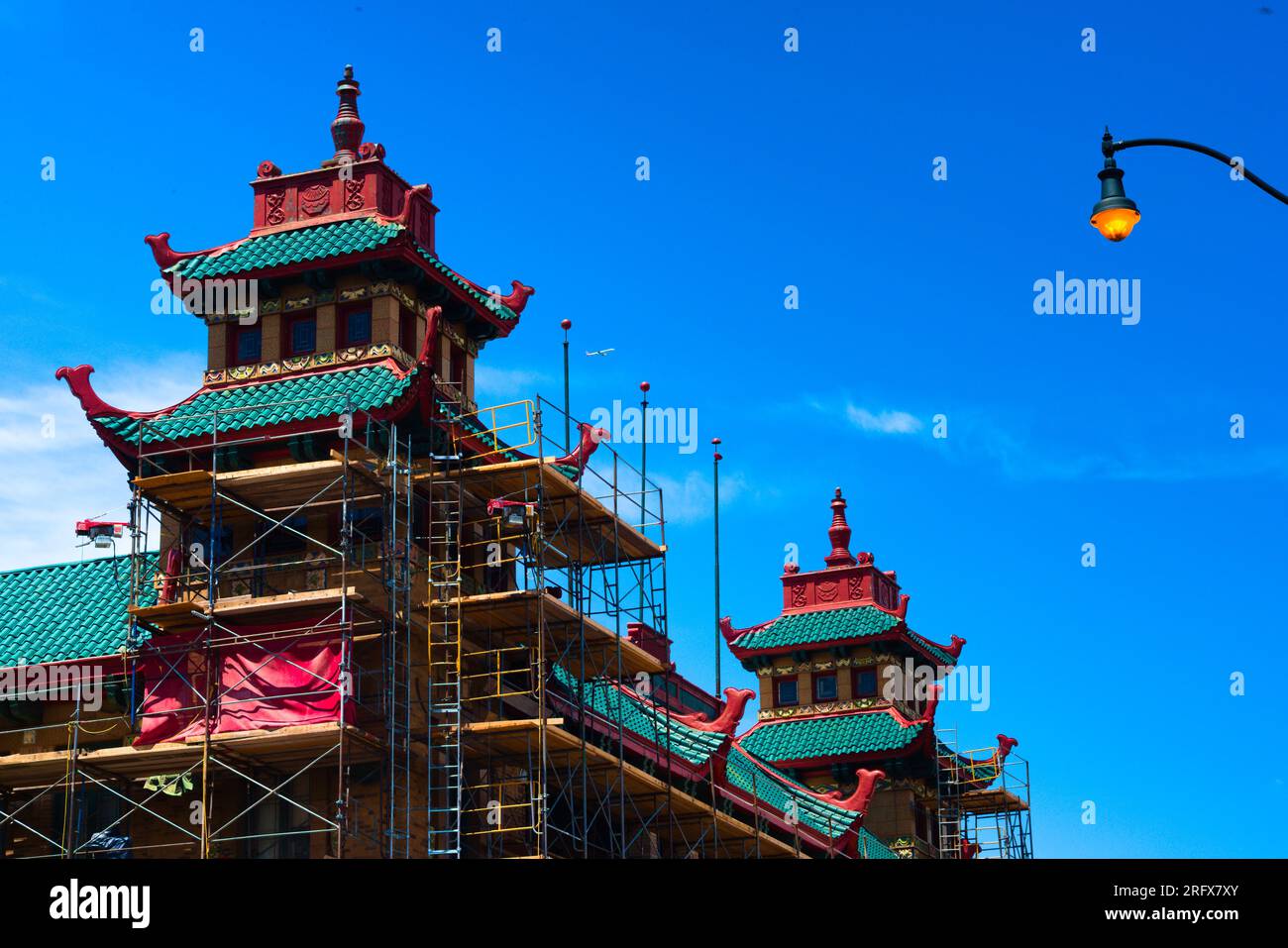 Building towers featuring distinctive iconic asian architecture ...