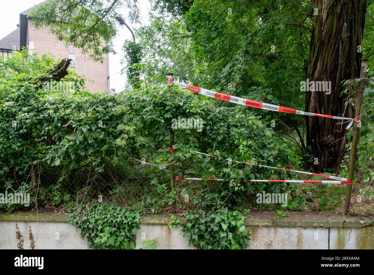 Potsdam, Germany. 06th Aug, 2023. A destroyed fence of the property was ...