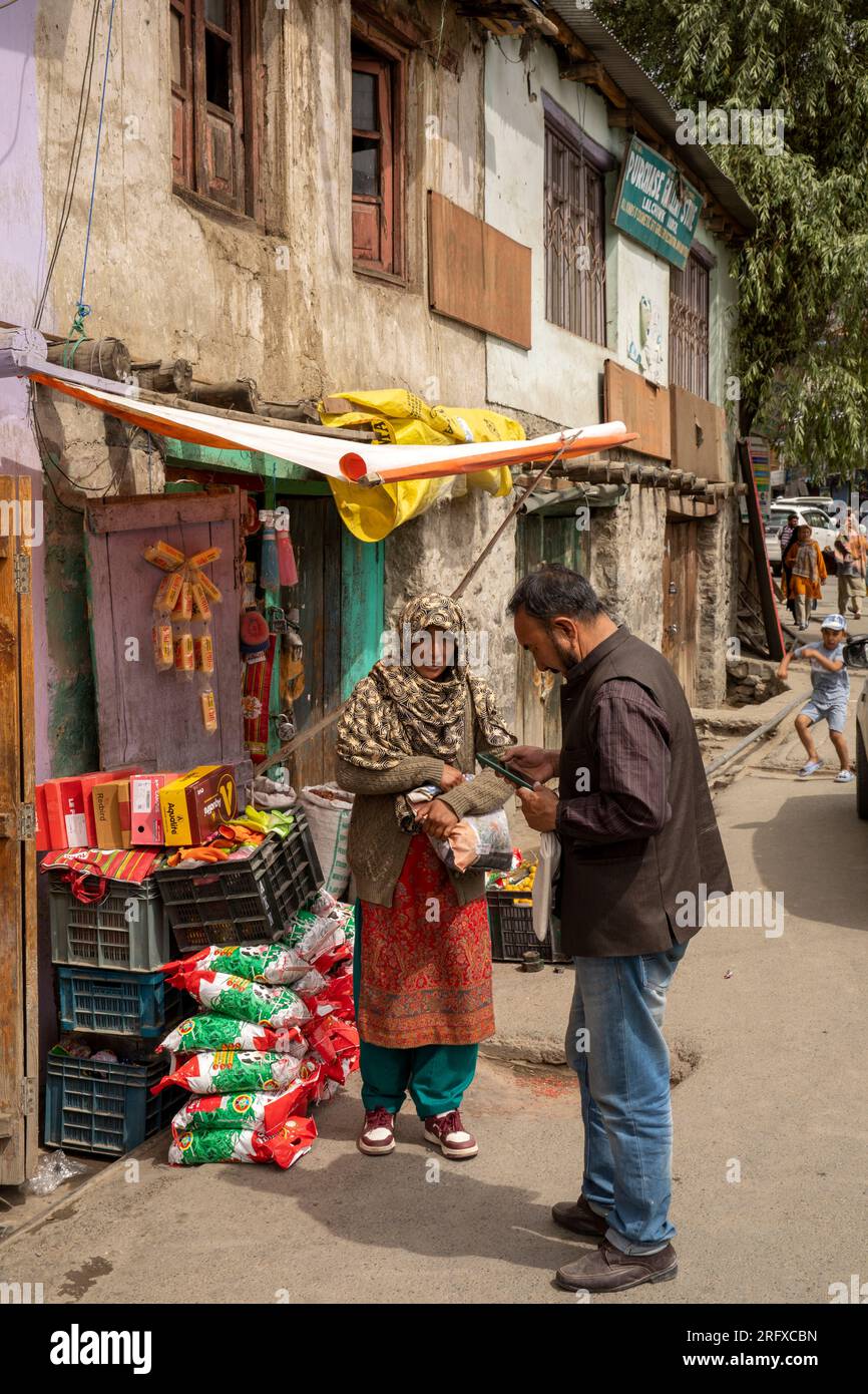 India, Jammu & Kashmir, Kargil, old bazaar, shoppers at rare, historic ...