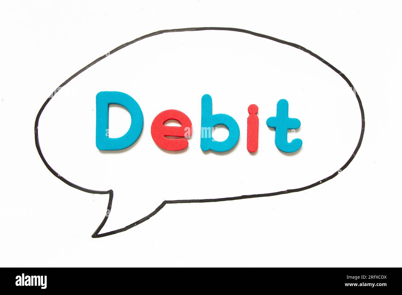 Alphabet letter with word debit in black line hand drawing as bubble ...