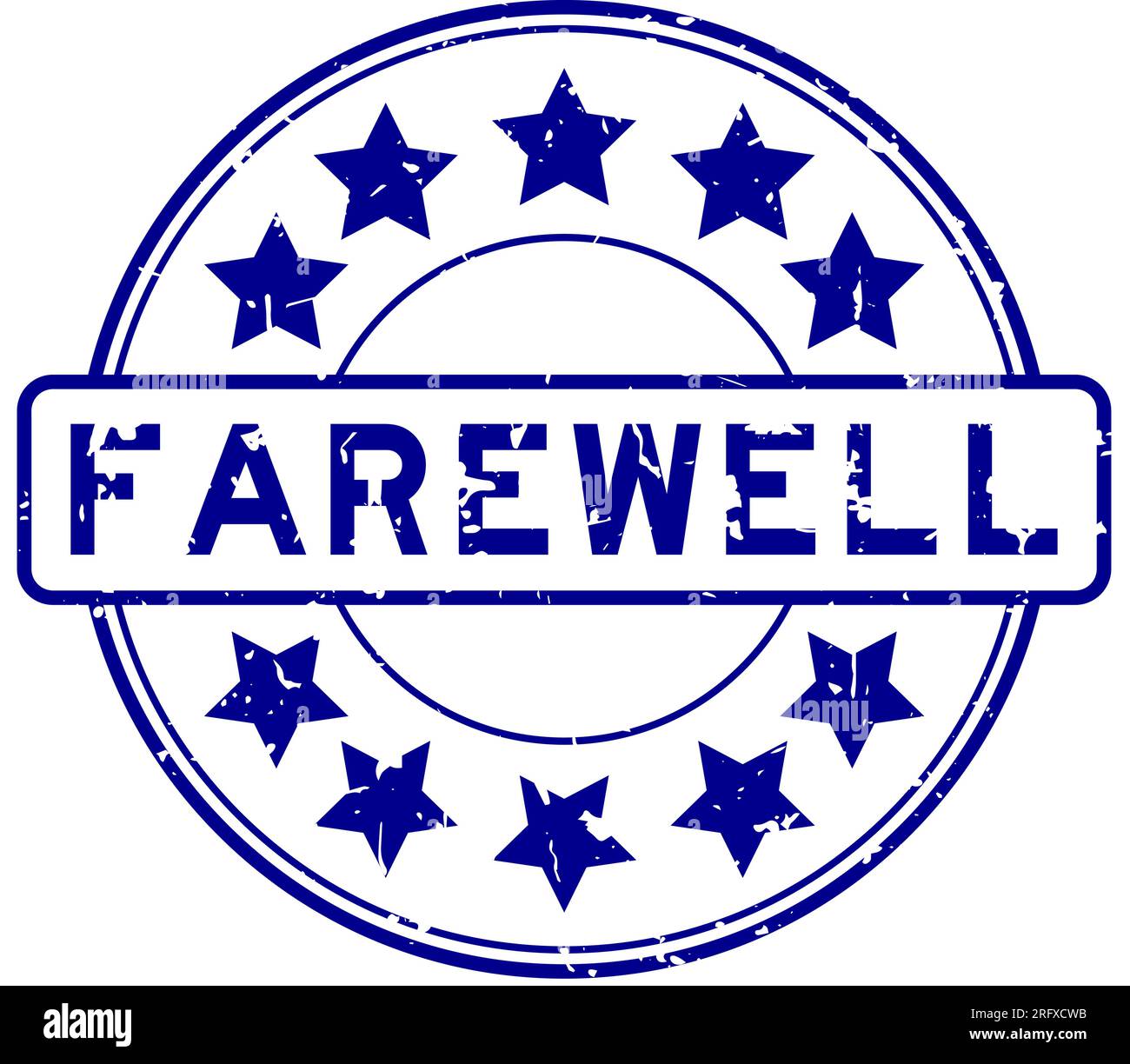 Grunge Blue Farewell Word With Star Icon Round Rubber Seal Stamp On