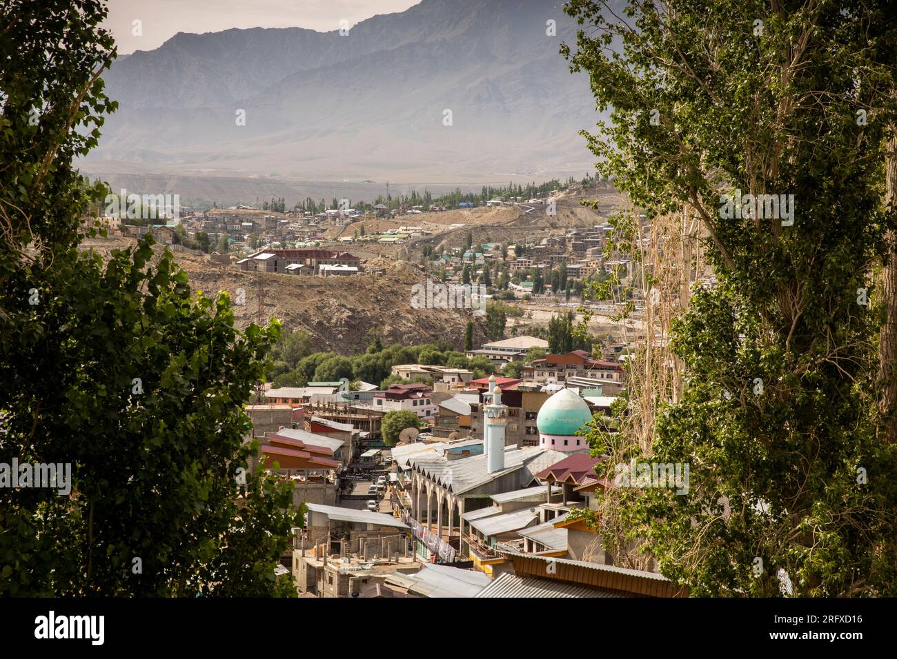 India, Jammu, and, Kashmir, Kargil, elevated view of town centre Stock ...