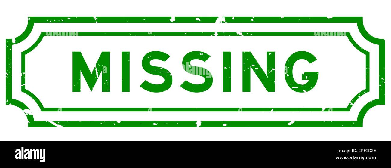 Grunge green missing word rubber seal stamp on white background Stock ...