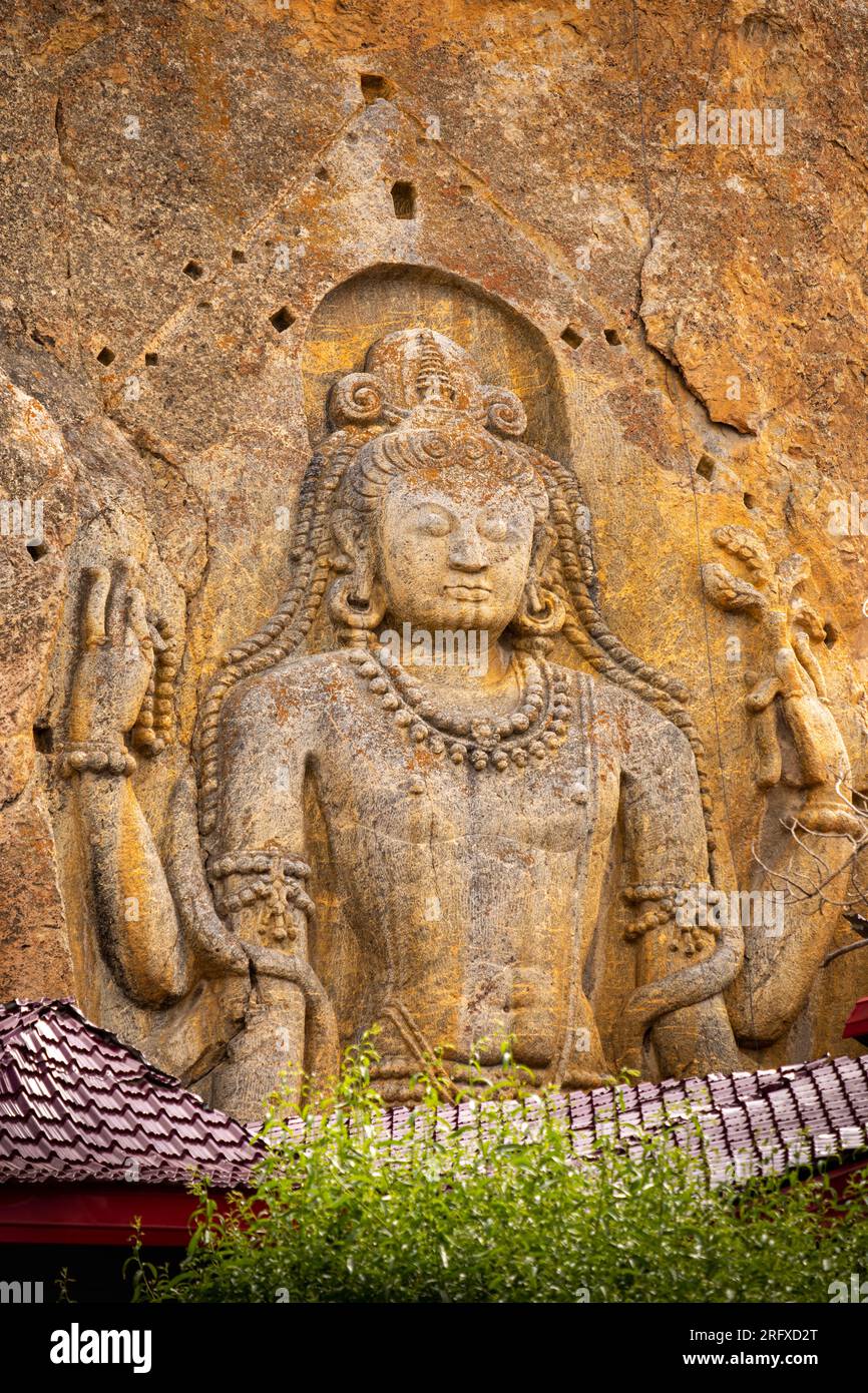 India, J&K, Ladakh, Mulbekh, ancient Chamba Maitreya Buddha carved in ...