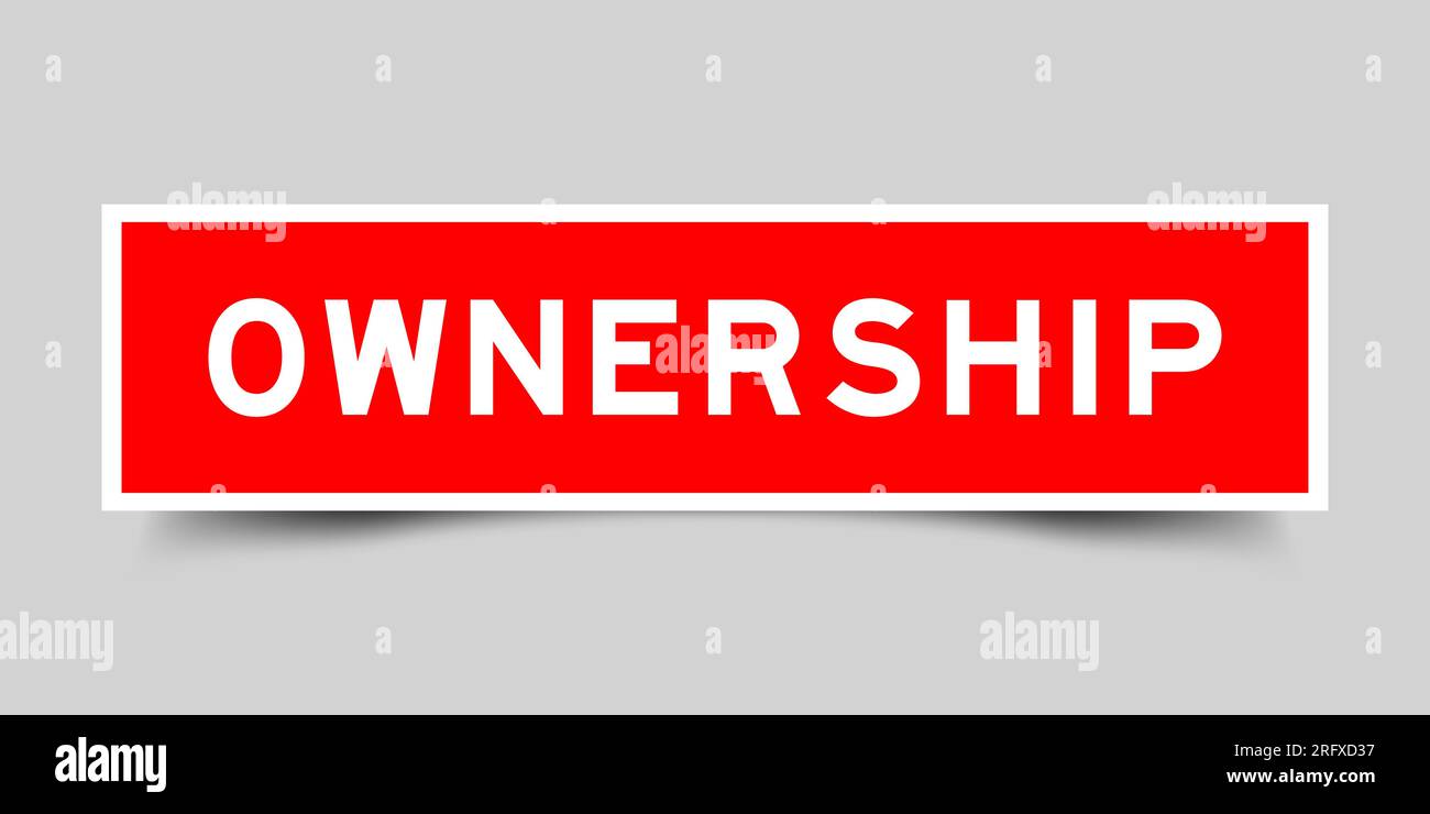 Red color square label sticker with word ownership on gray background ...