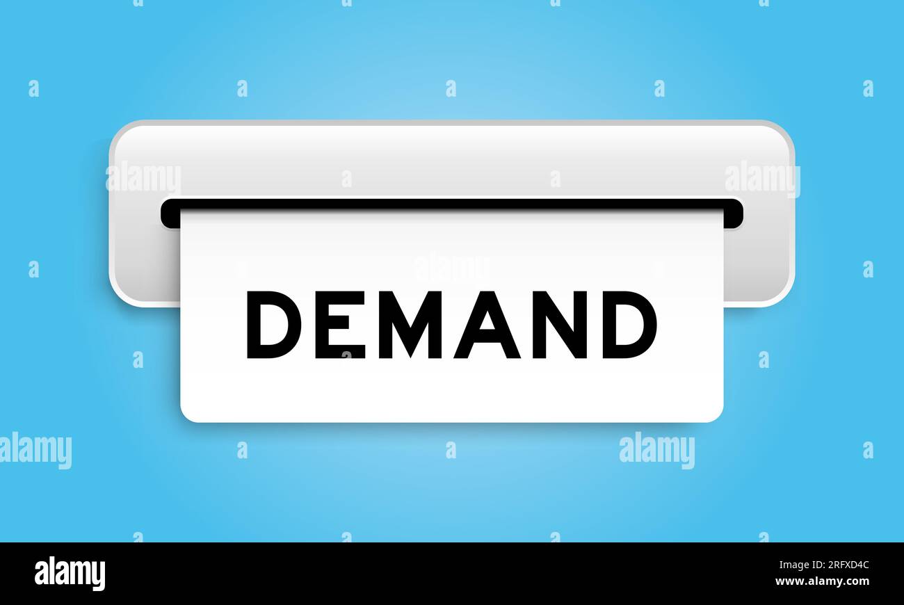 White coupon banner with word demand from machine on blue color ...