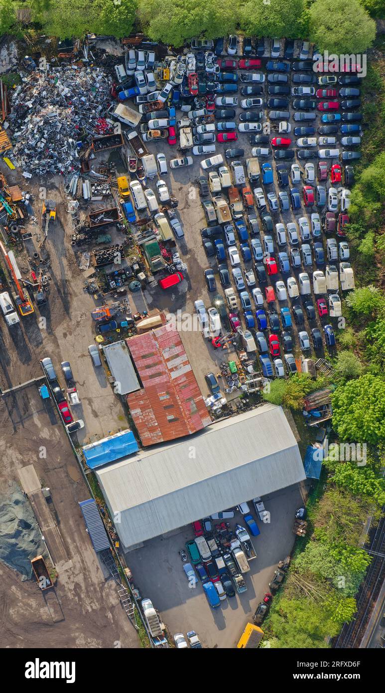 Car compound for scrap metal recycling viewed from above Stock Photo ...