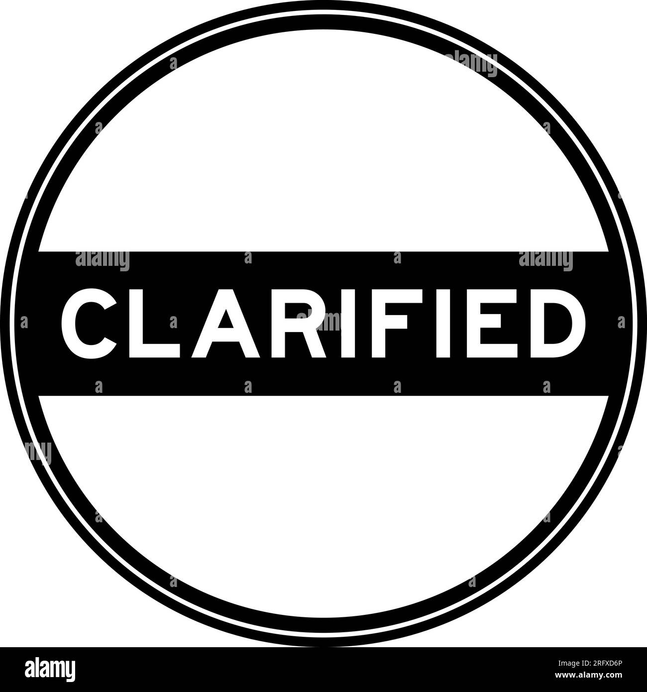 Black color round seal sticker in word clarified on white background ...