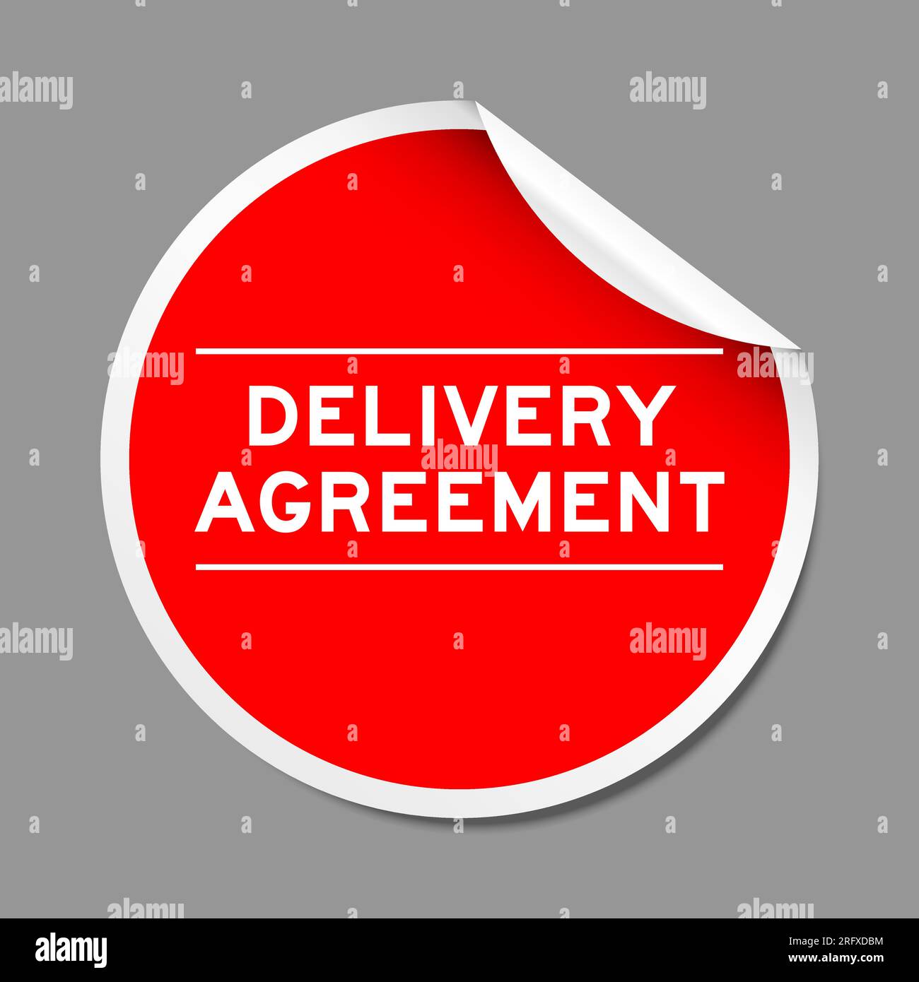 Red color peel sticker label with word delivery agreement on gray ...